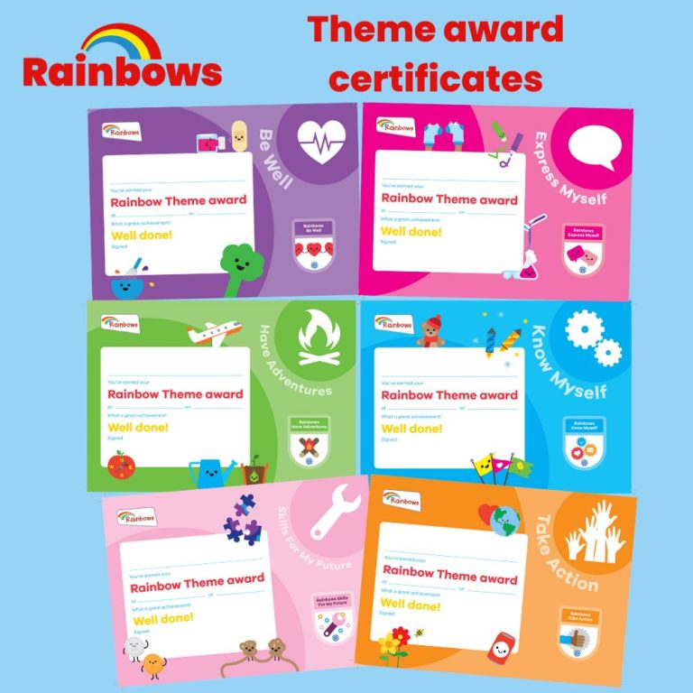 Rainbow theme award certificates - Girlguiding Anglia