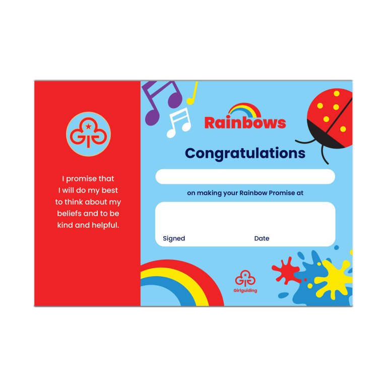 Rainbows promise certificate - Girlguiding Anglia