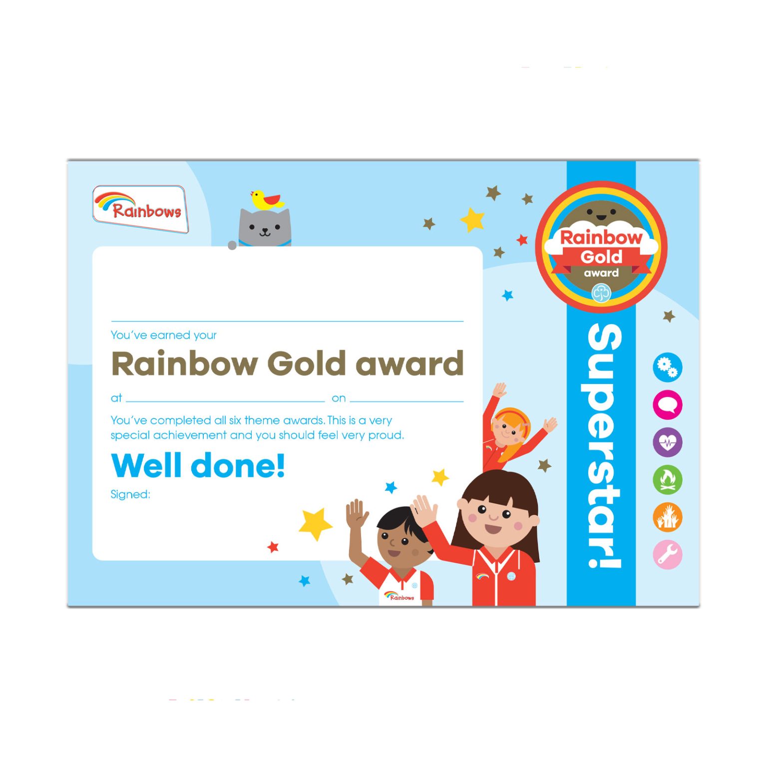 Rainbows gold award certificate - Girlguiding Anglia